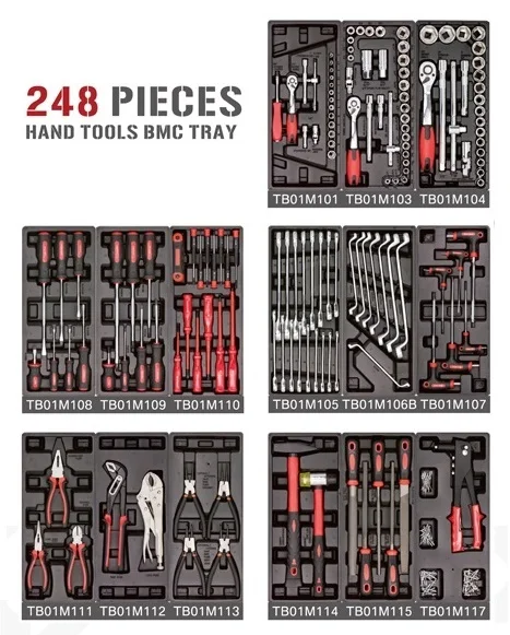 KINBOX Tools 232 Pcs Stock Tool Box Roller Cabinet Chest