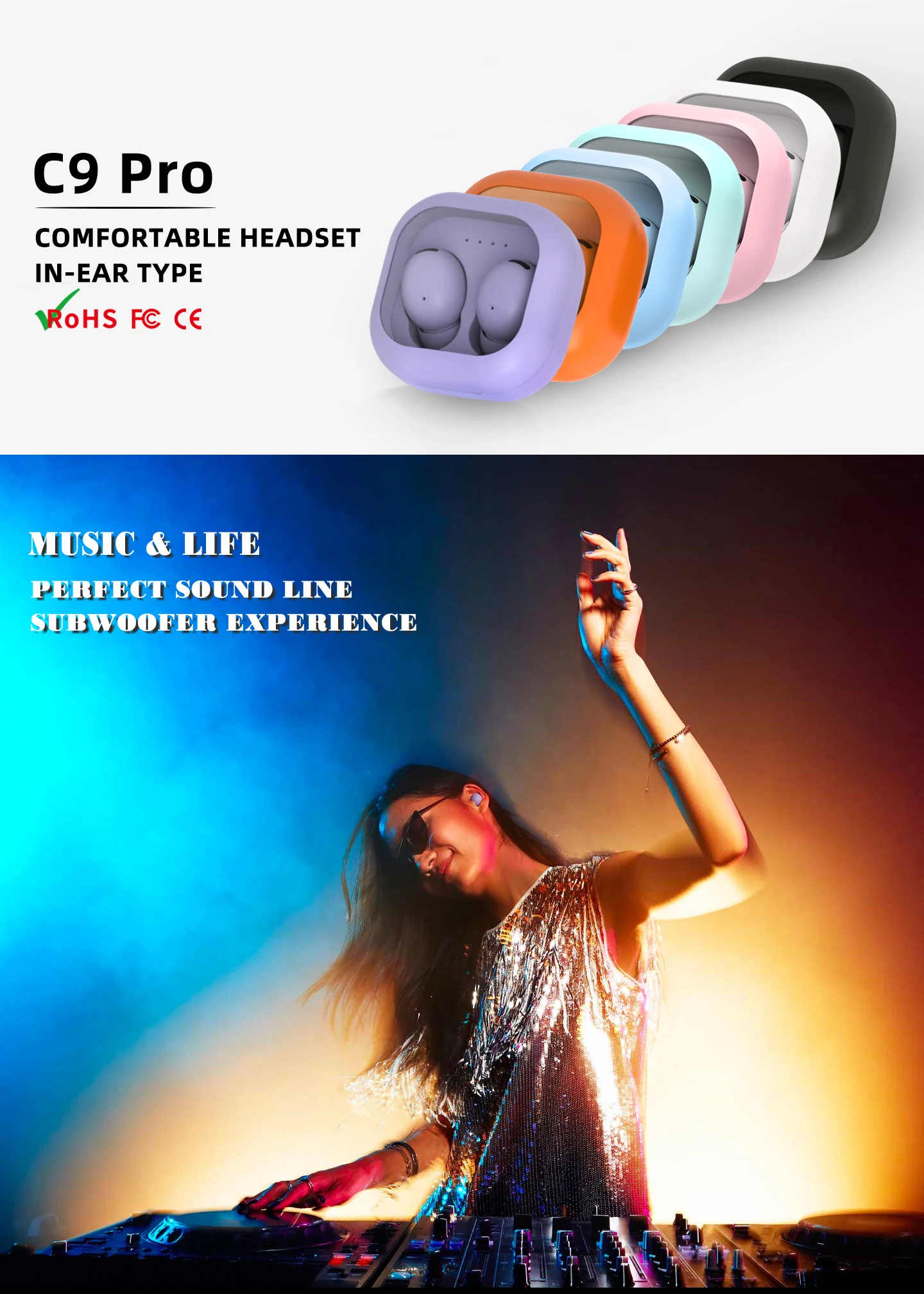 New Product C9 Pro Hot Selling Wireless Headset Translucent Charging ...