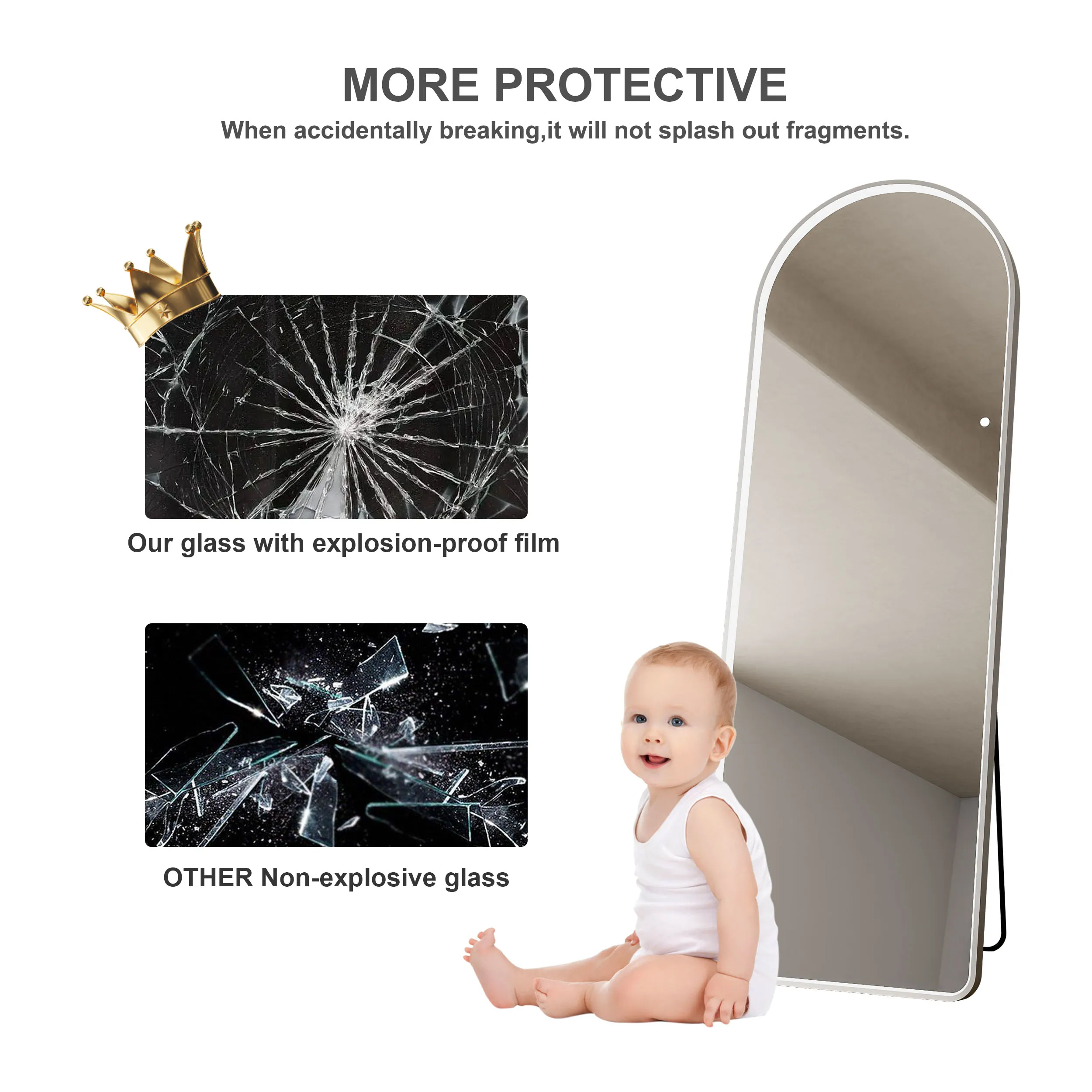 Free Standing Lighted Wall Mounted Living Room Arched Full Body Length ...