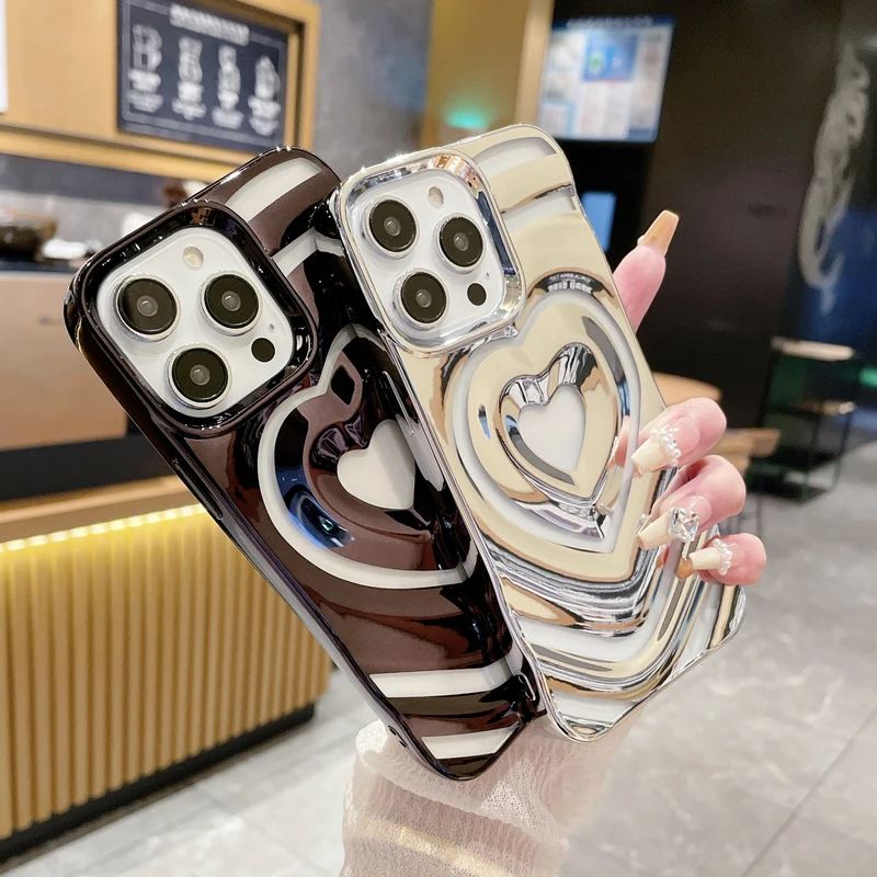 Hot Ins Fancy Phone Cover Love Heart Electroplated Luxury Mobile Phone ...