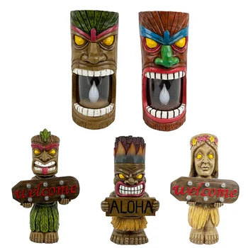 Outdoor Bar Decor Cocktail Tiki Head Solar Powered Flickering Led Solar ...