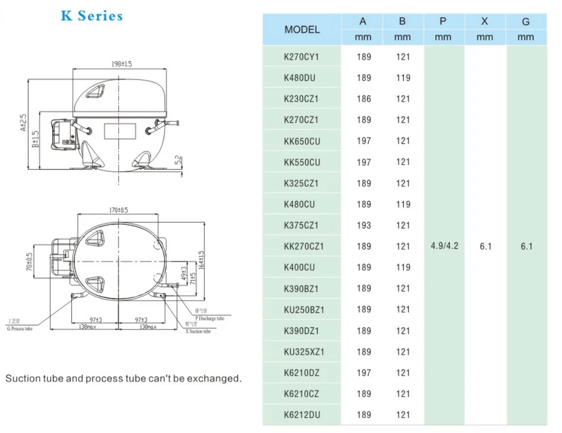 K480CU 3/4-HP Electric R290 Compressor for Refrigerators & Freezers ...
