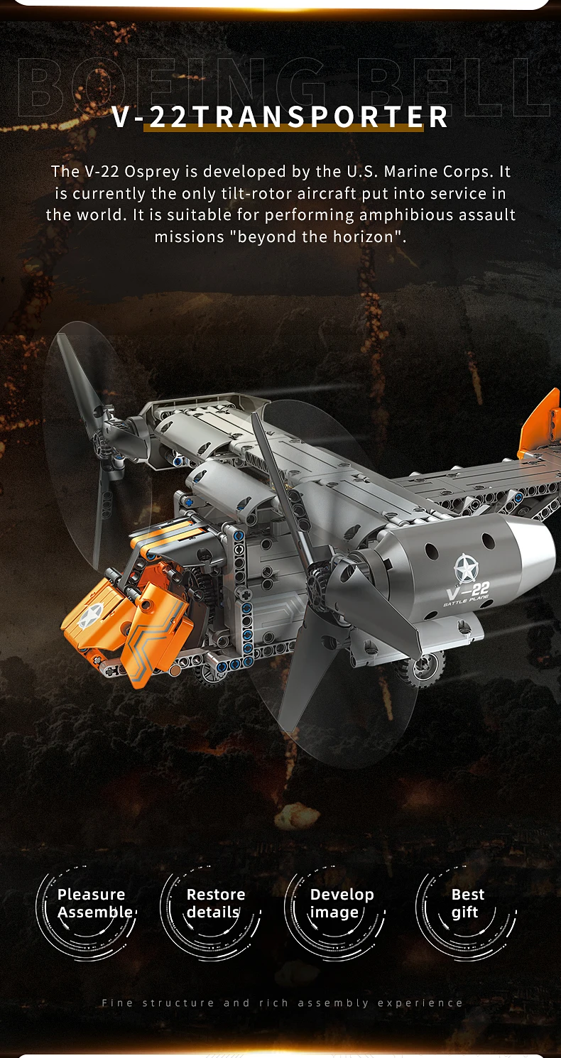 MOULD KING 15043 High-Tech RC Car Toys MOC-10855 Motorized Boeing Bell ...