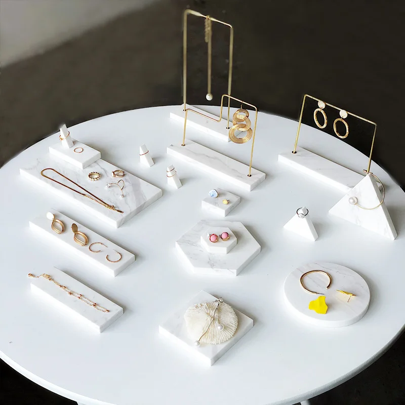 White Marble Jewelry Display Dish Set Rings Earrings Necklace Shelf ...