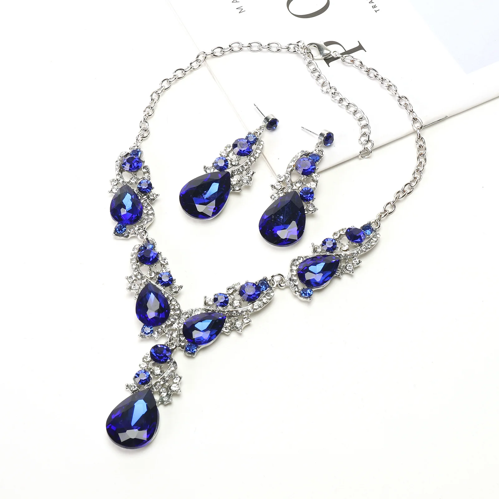 Luxury Vintage Water Drop Shaped Crystal Necklace Earrings Multi Color ...