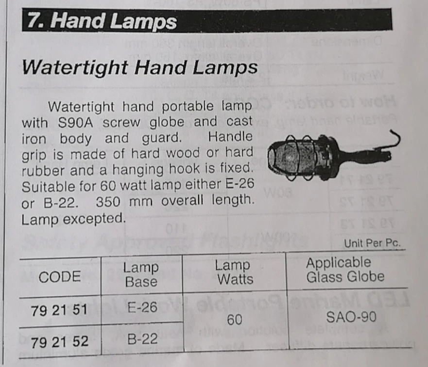 IMPA 792151 Hand Lamps - Durable, Watertight, and Bright