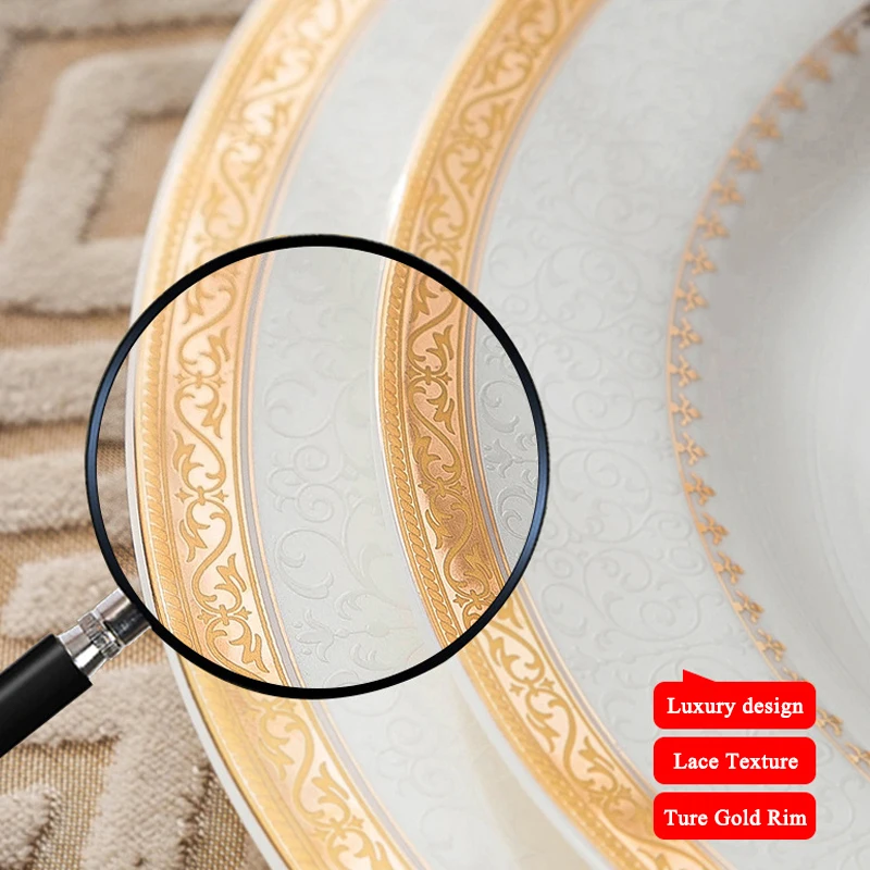57 Pcs Gold Rim Bone China Porcelain Dinner Plate Set Dinnerware Sets ...