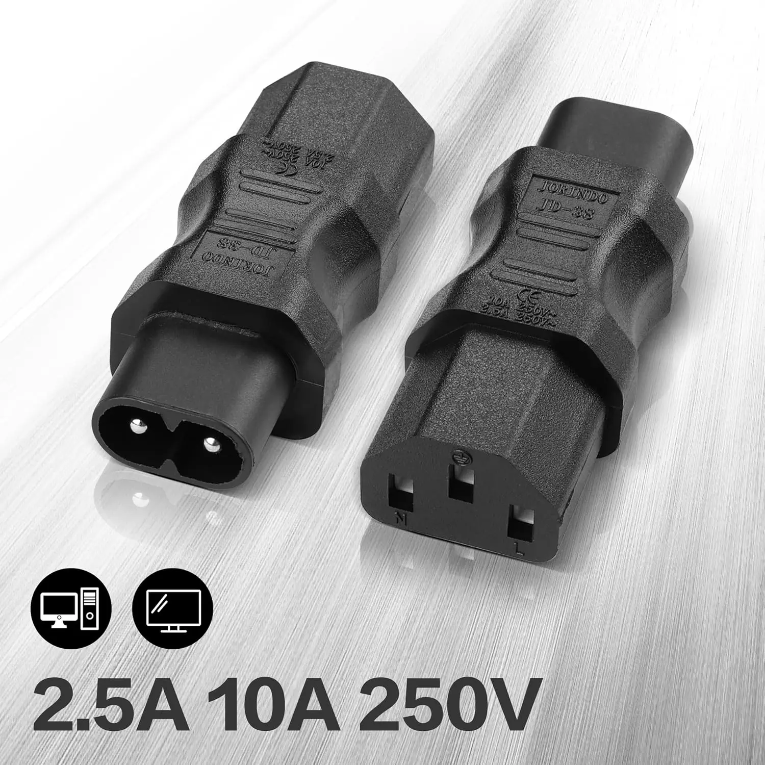 Male C8 to Female C13 Plug 10A PDU Power Adapter UPS IEC 320 Connector ...