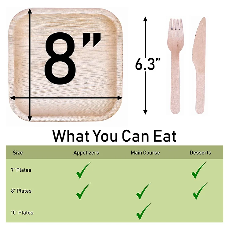 Platos Wooden Plates Palm Leaf Dish Set Disposable Palm Leaf 8 Inch 25 ...