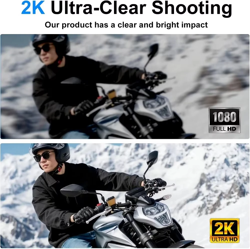 2K WiFi Motorcycle Dash Cam, Waterproof Motorbike DVR Action Camera ...