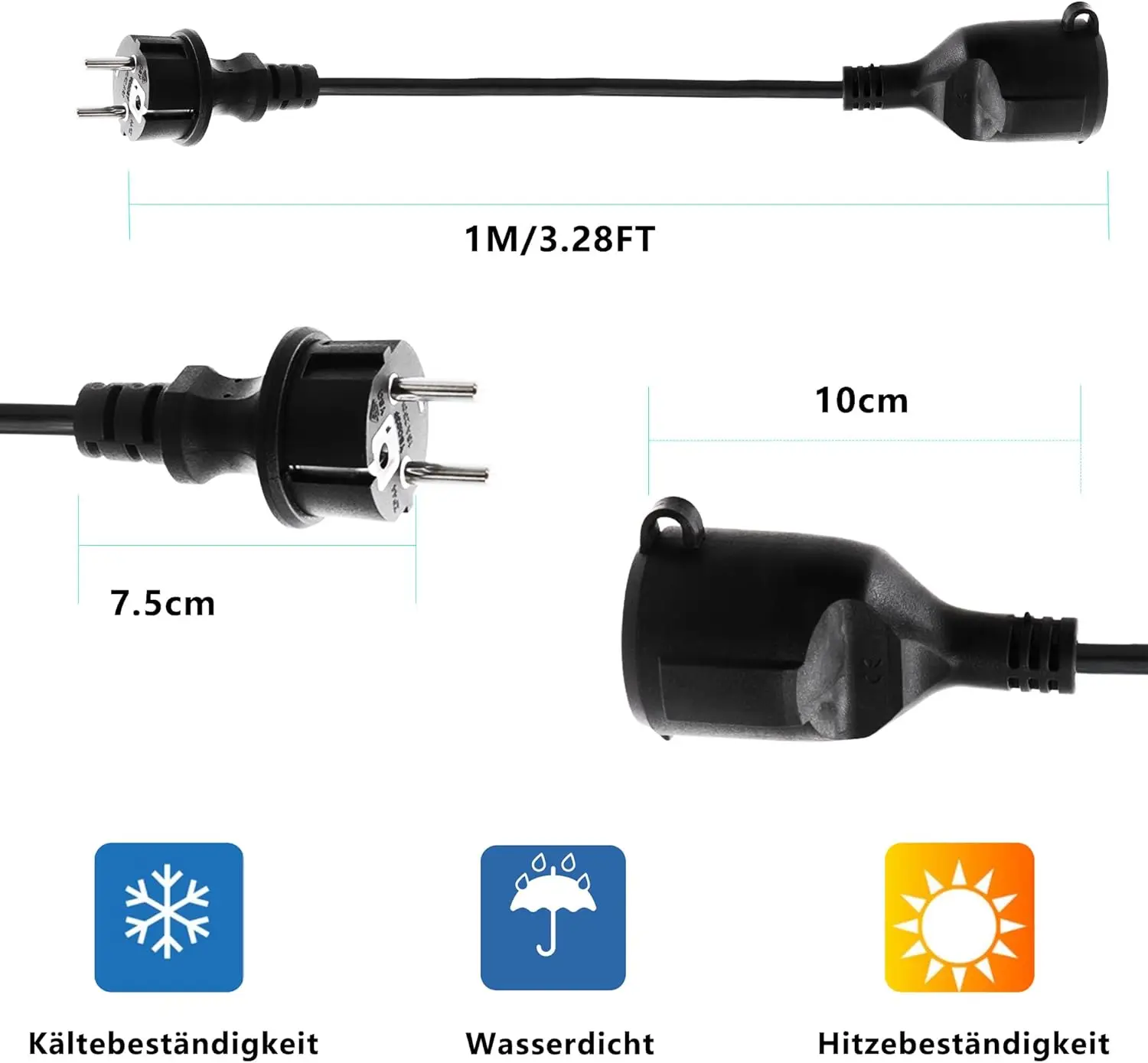 Euro CEE7/7 Schuko Male to Female Extension Cords with Waterproof Cover ...
