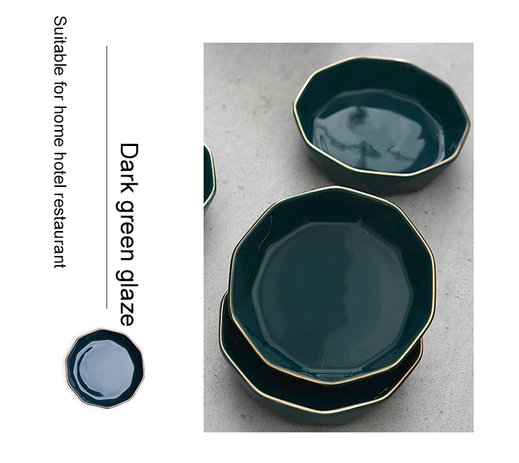 Custom Green Glaze Hexagonal Dinner Plate Set Ceramic Handmade Ceramic ...
