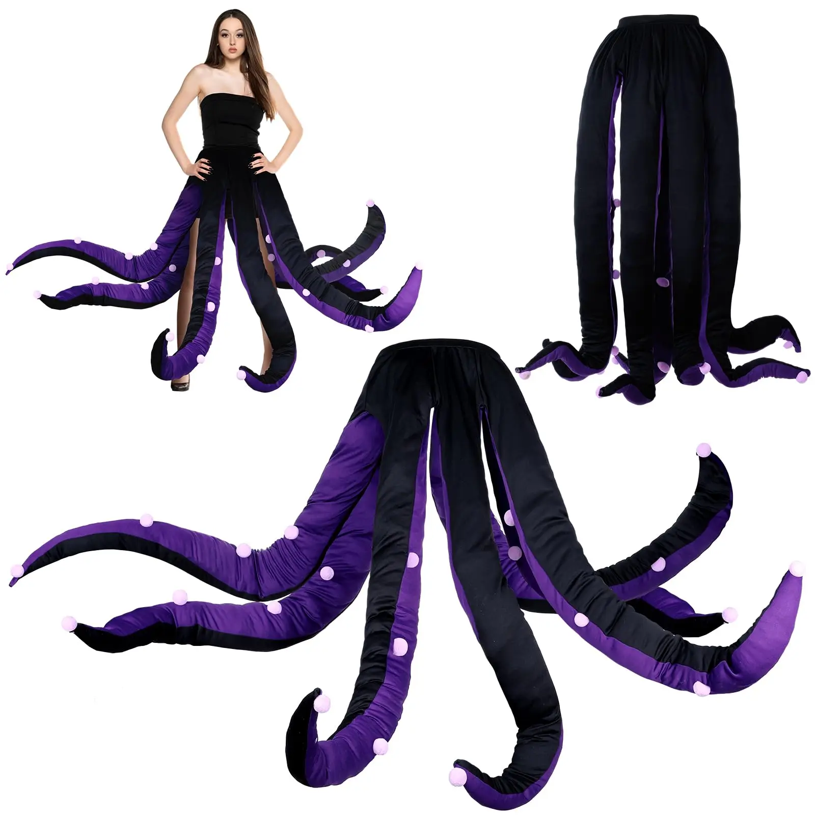 Women’s Octopus Costume - Black Purple Dress with Tentacles