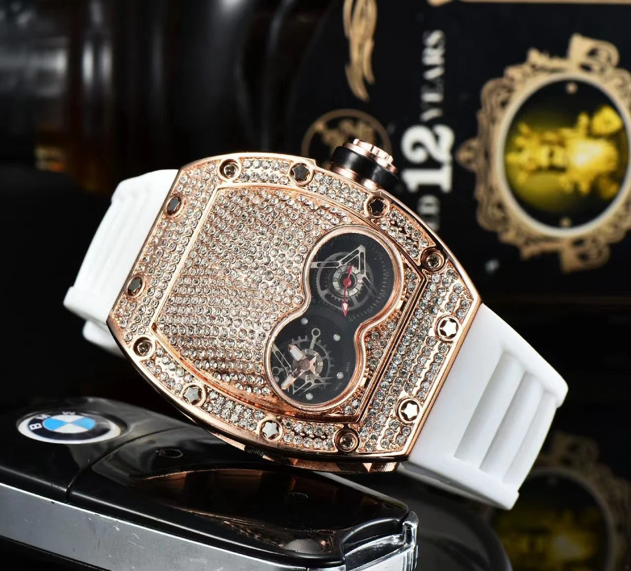 Full Stone Hip Hop Style Fashion Quartz Watch For Men - Buy Rubber Belt ...