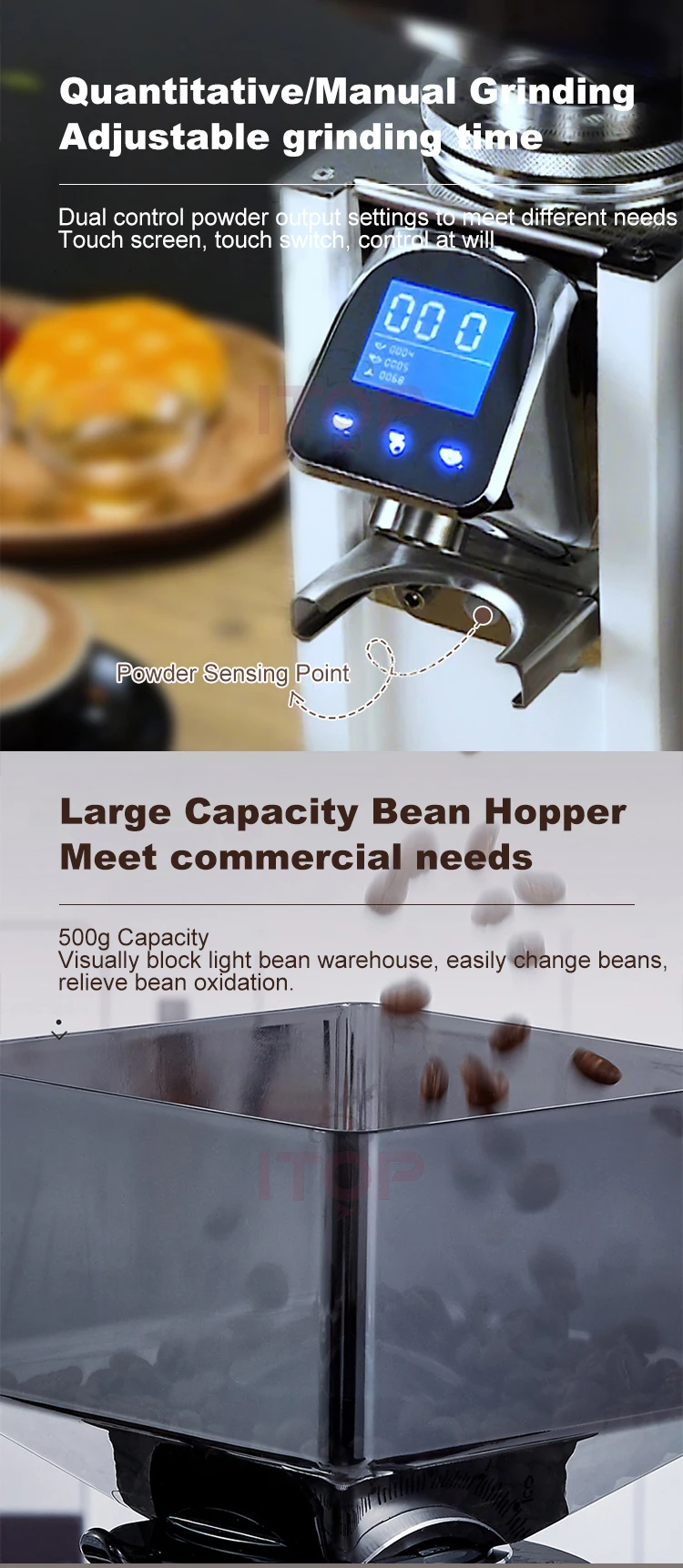 Industrial Coffee Grinder 350g Bean Hopper Capacity Touch Screen ...