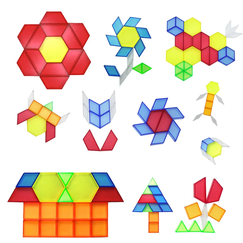 Translucent Colorful Geometric Shape Pattern Blocks 180 Pieces Stem And ...