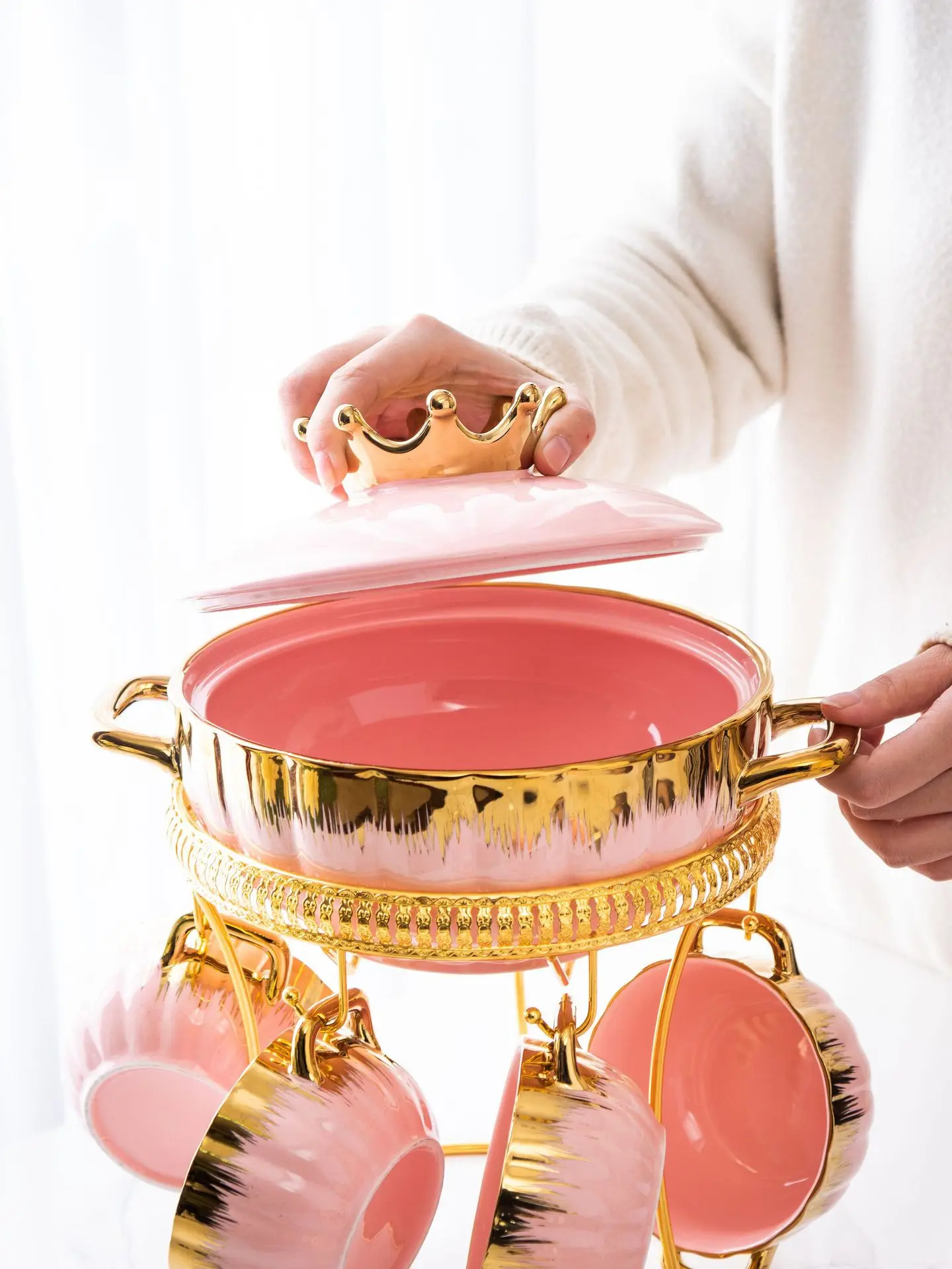 Niseven Ceramic Gold Rim Soup Bowl Tableware Porcelain Soup Pot And ...