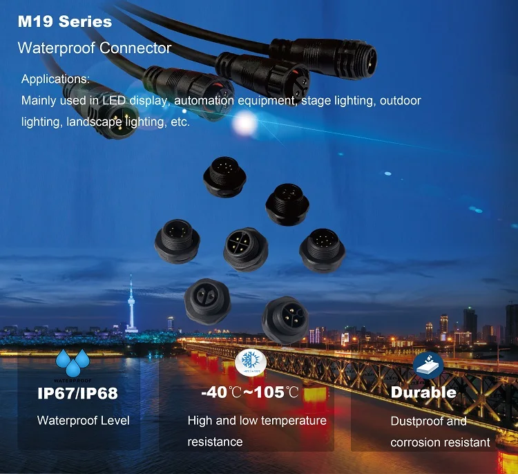 M19 2Pin 3Pin 4Pin Screw Type Waterproof Connector Led Street Light ...