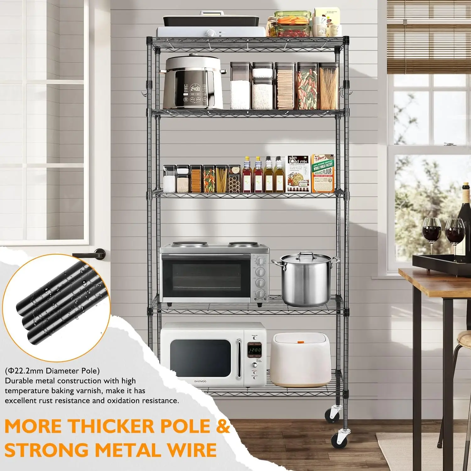 5 Wire Shelving Metal Storage Rack Adjustable Shelves Standing Storage ...