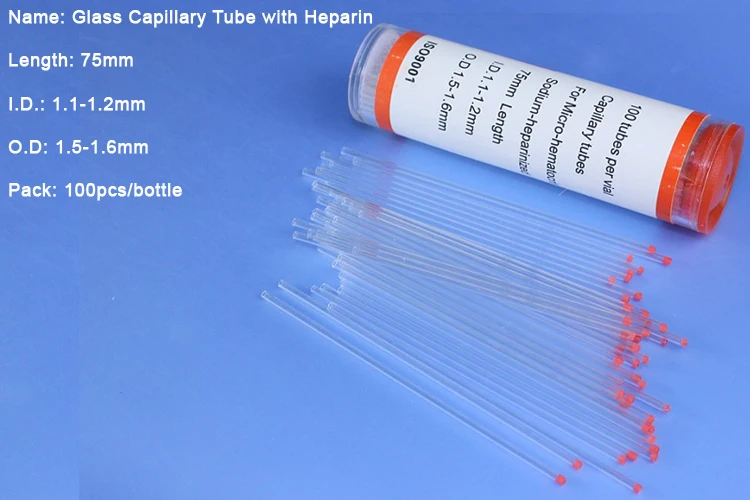 75mm Disposable Glass Capillary Tubes - Heparinized/Nonheparinized for ...