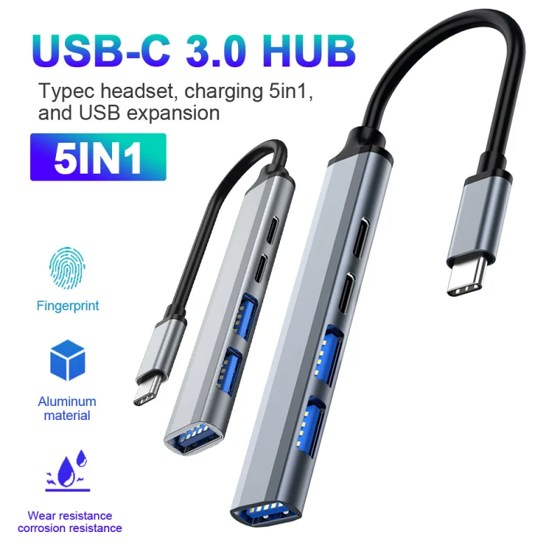 Portable Mini Usb C Hub Extension Splitter 5 In 1 Multiport Usb 3.0 ...