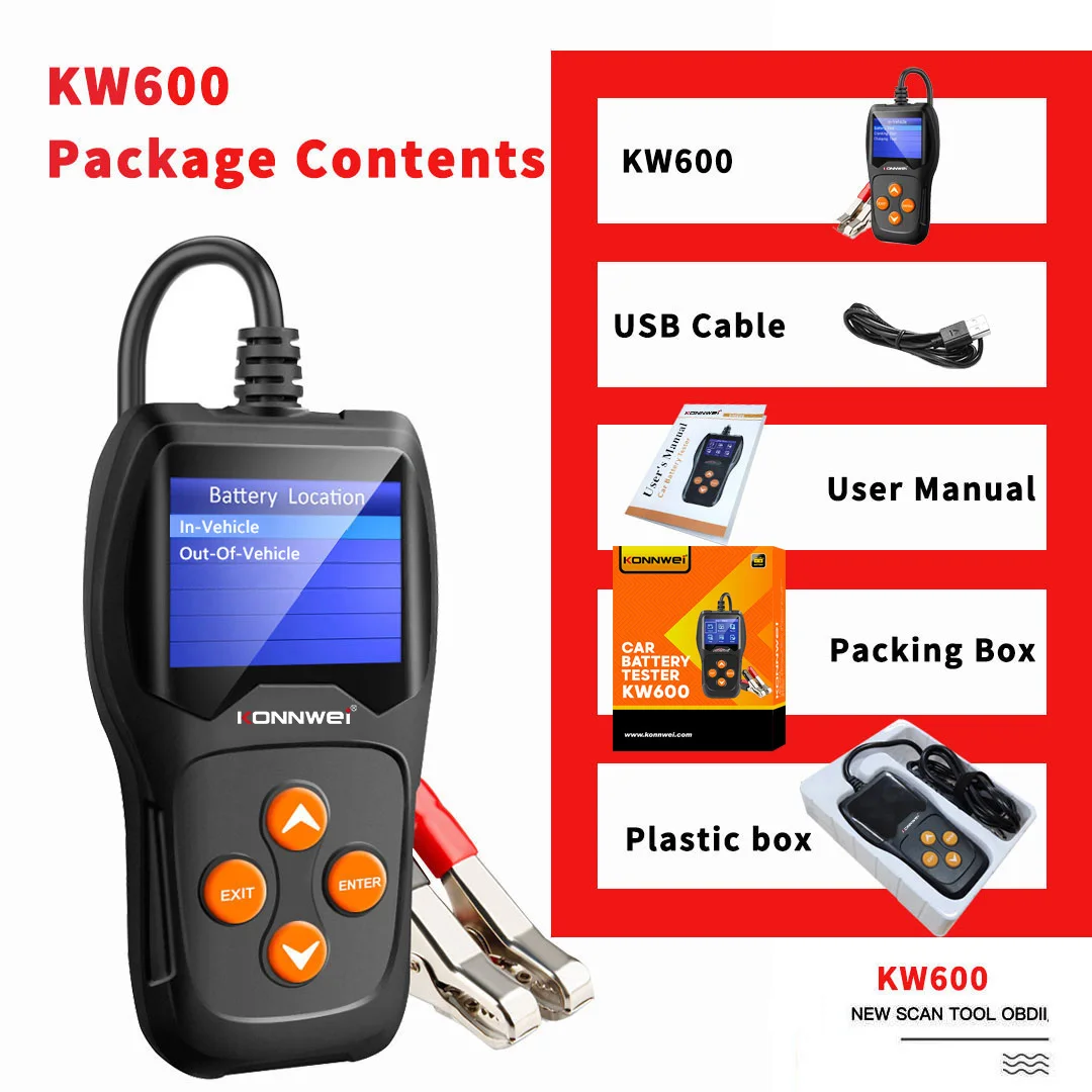 KONNWEI Multi-Language Hybrid Battery Tester for 12V Cars