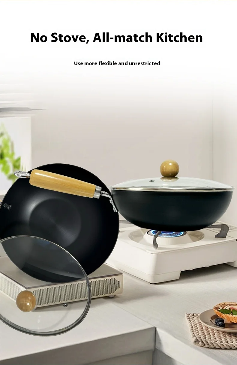 24cm Mini Household Cast Iron Wok Uncoated Japanese Pan for One Person ...