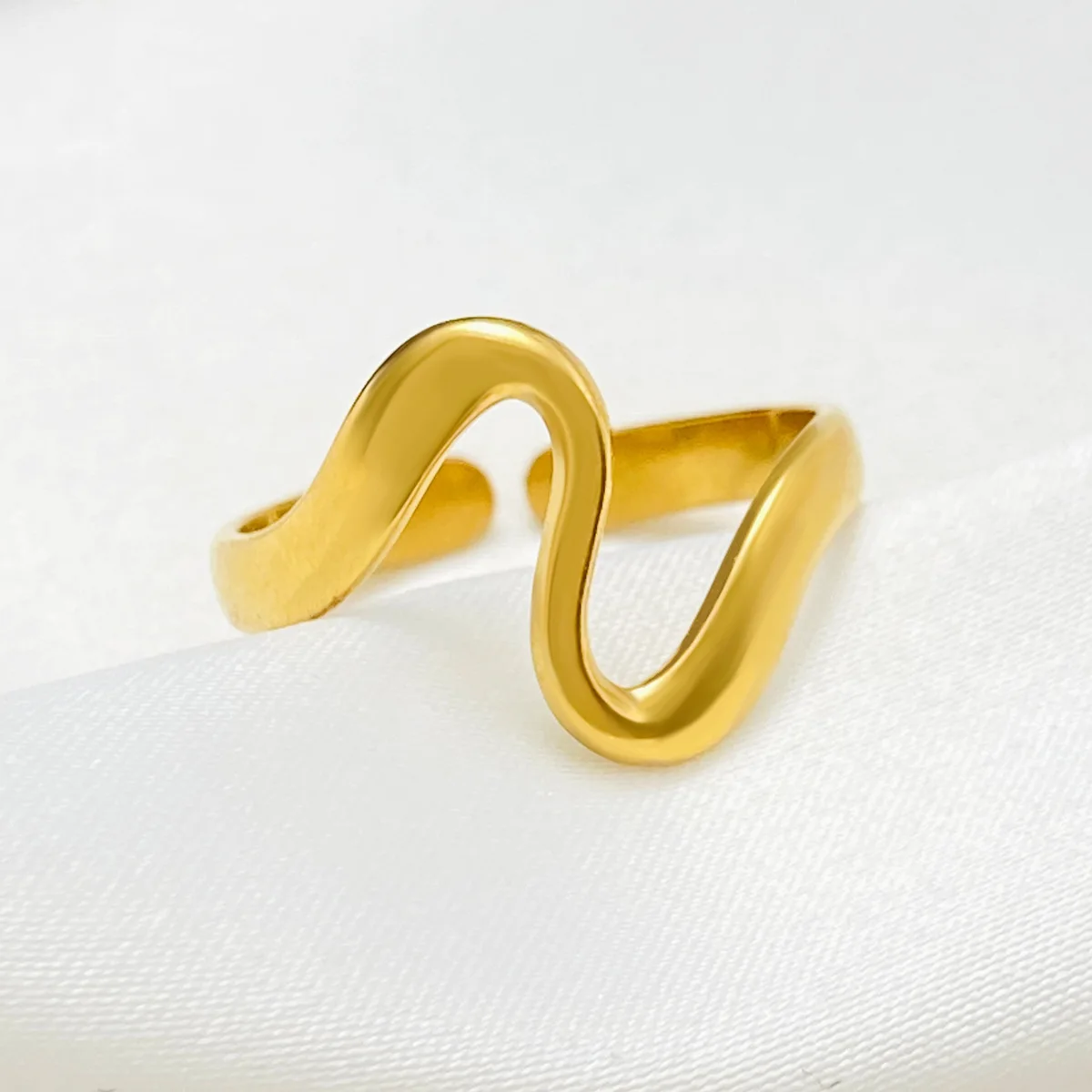 Sc Jewelry Simple Curve Geometric Ring 18k Gold Plated Ring Resizable ...
