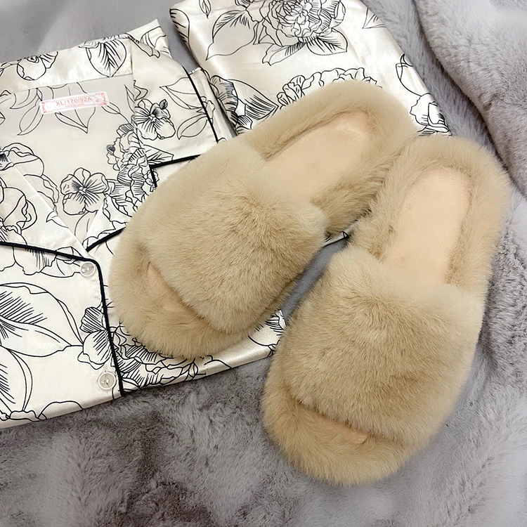 Custom Soft Plush Furry Cozy Open Toe House Indoor Outdoor Faux Rabbit ...