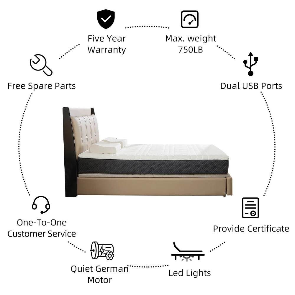 Meisemobel Electric Adjustable Bed With Frame And Headboard