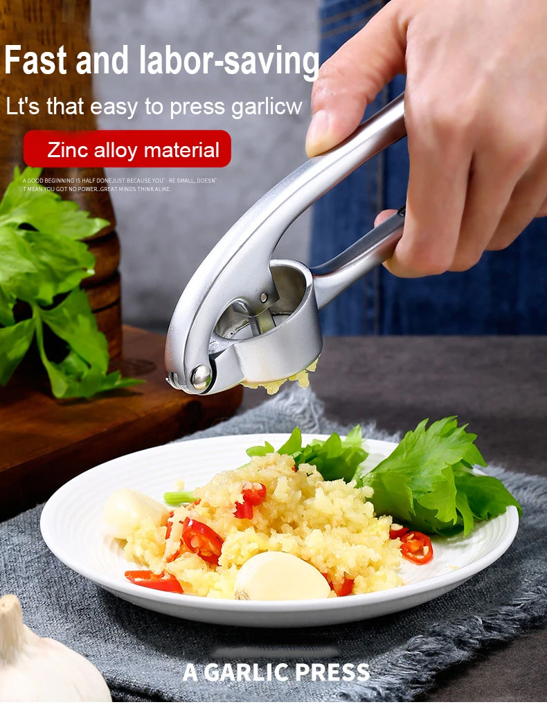 Garlic Mincer Set Of 3 With Silicone Roll Peeler & Cleaning Brush ...