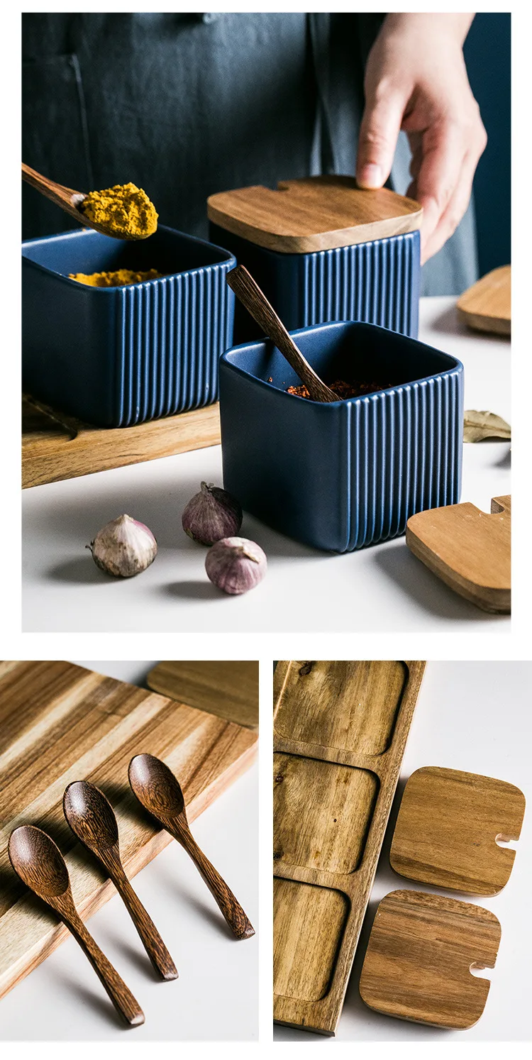 Custom Name Ceramic Spice Jar Set with Bamboo Lid