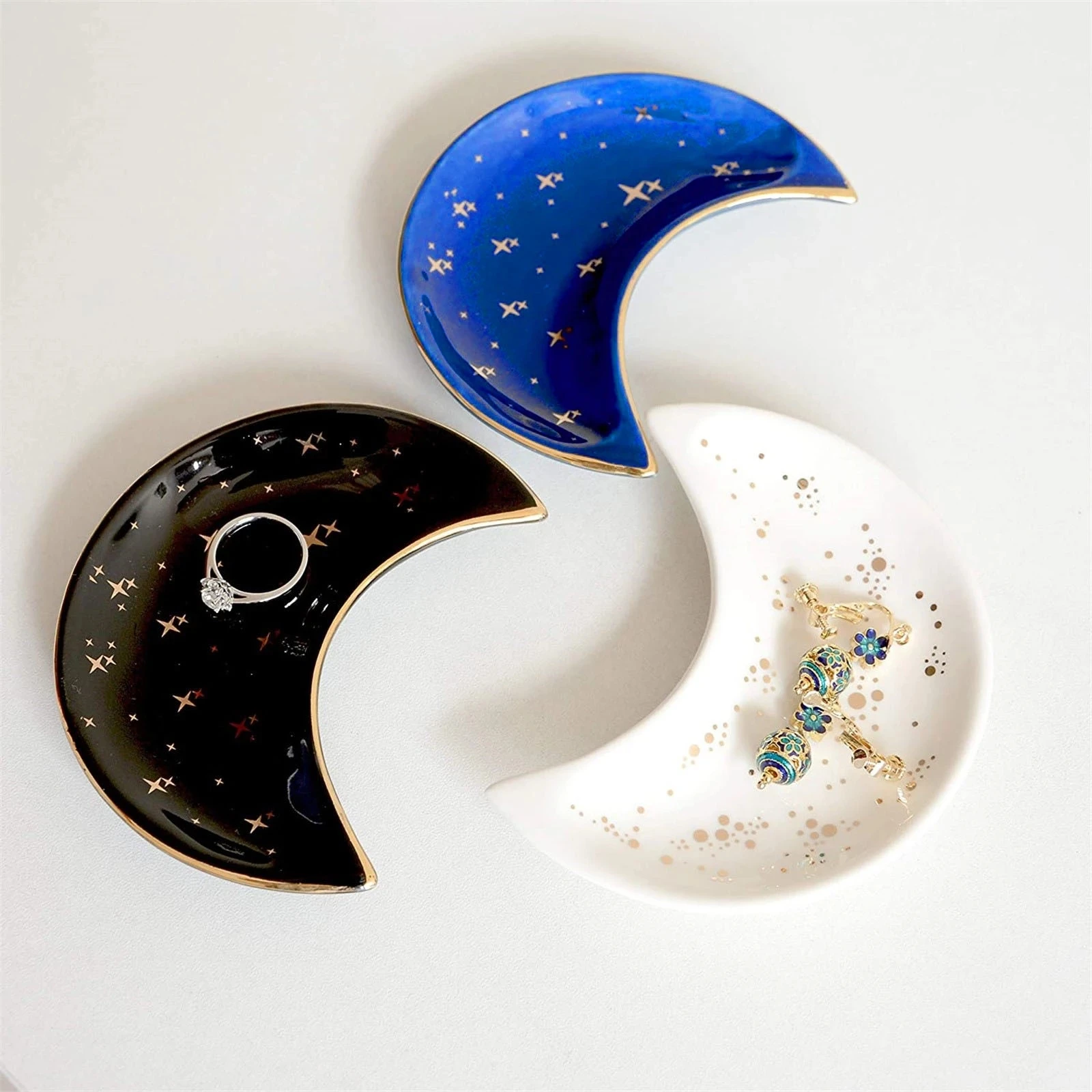 Nordic Ceramic Moon Shape Small Jewelry Dish Earrings Necklace Ring ...