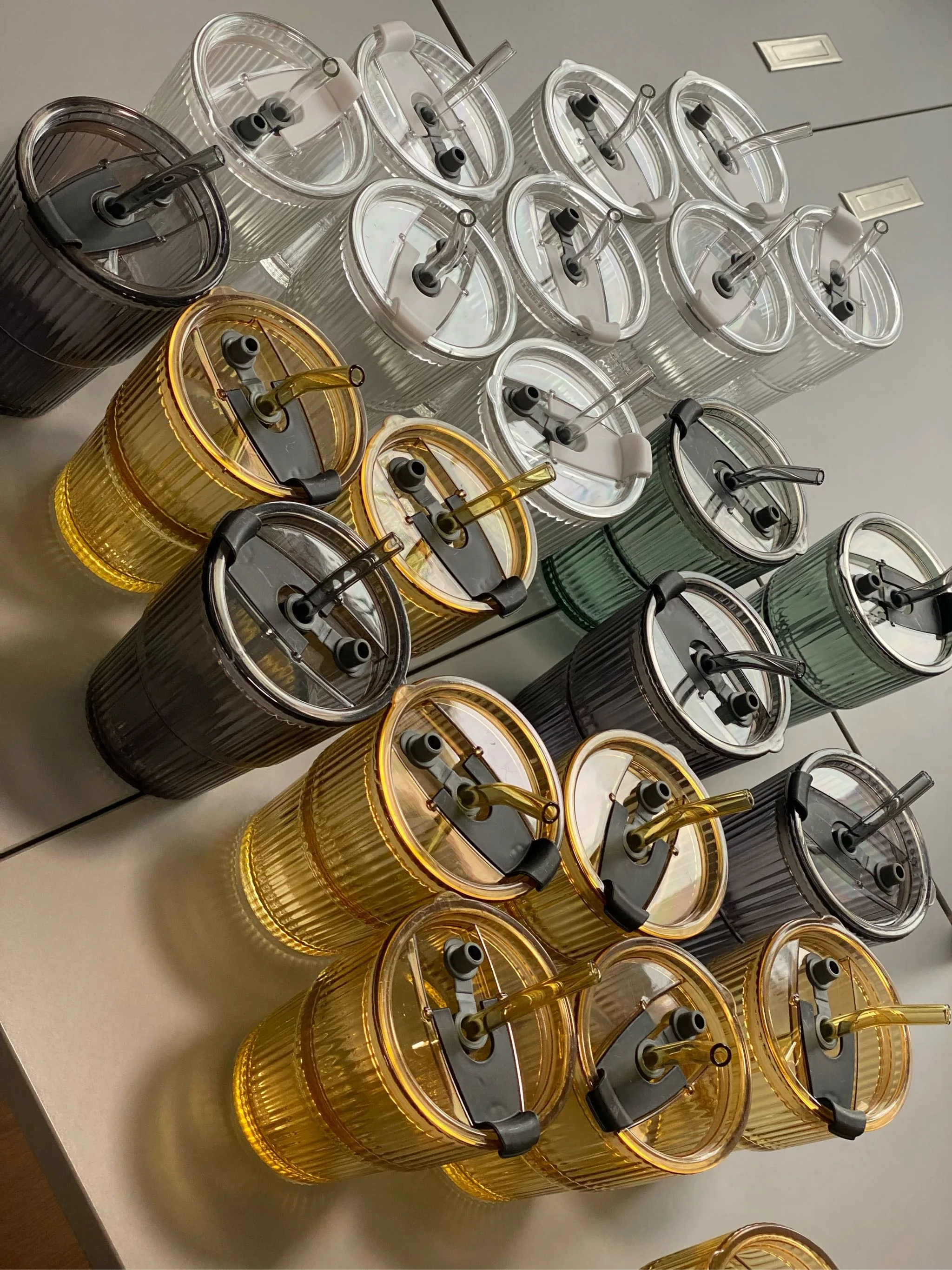 400ml Vertical Striped Glass Straw Cup Tea Cup Milk Coffee Cup With Lid ...