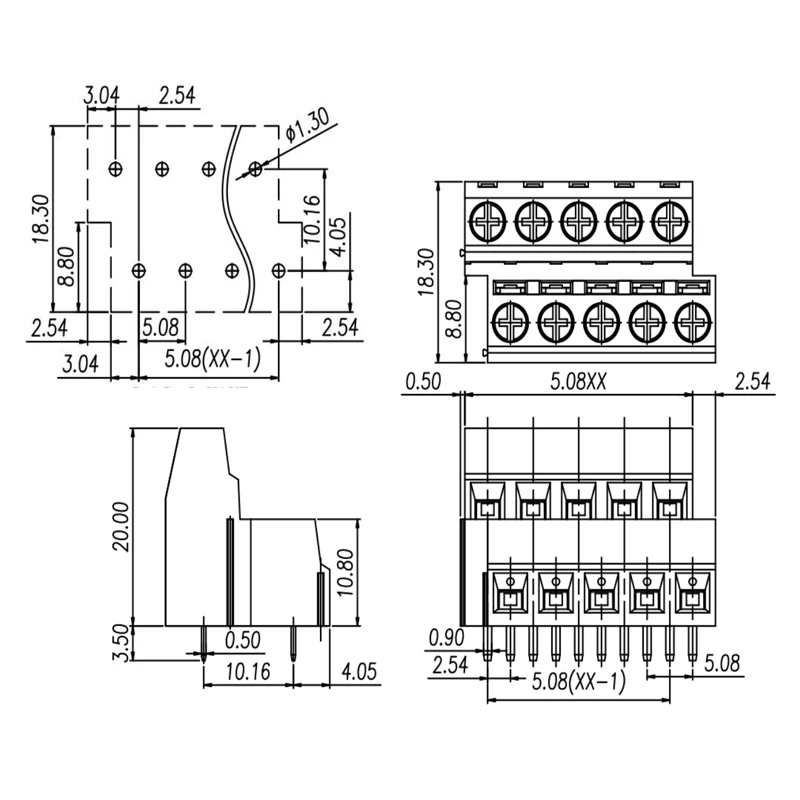 Screw Pcb Terminal Blocks 5.08mm Fet1.5-xx-508-24 - Buy Screw Pcb ...
