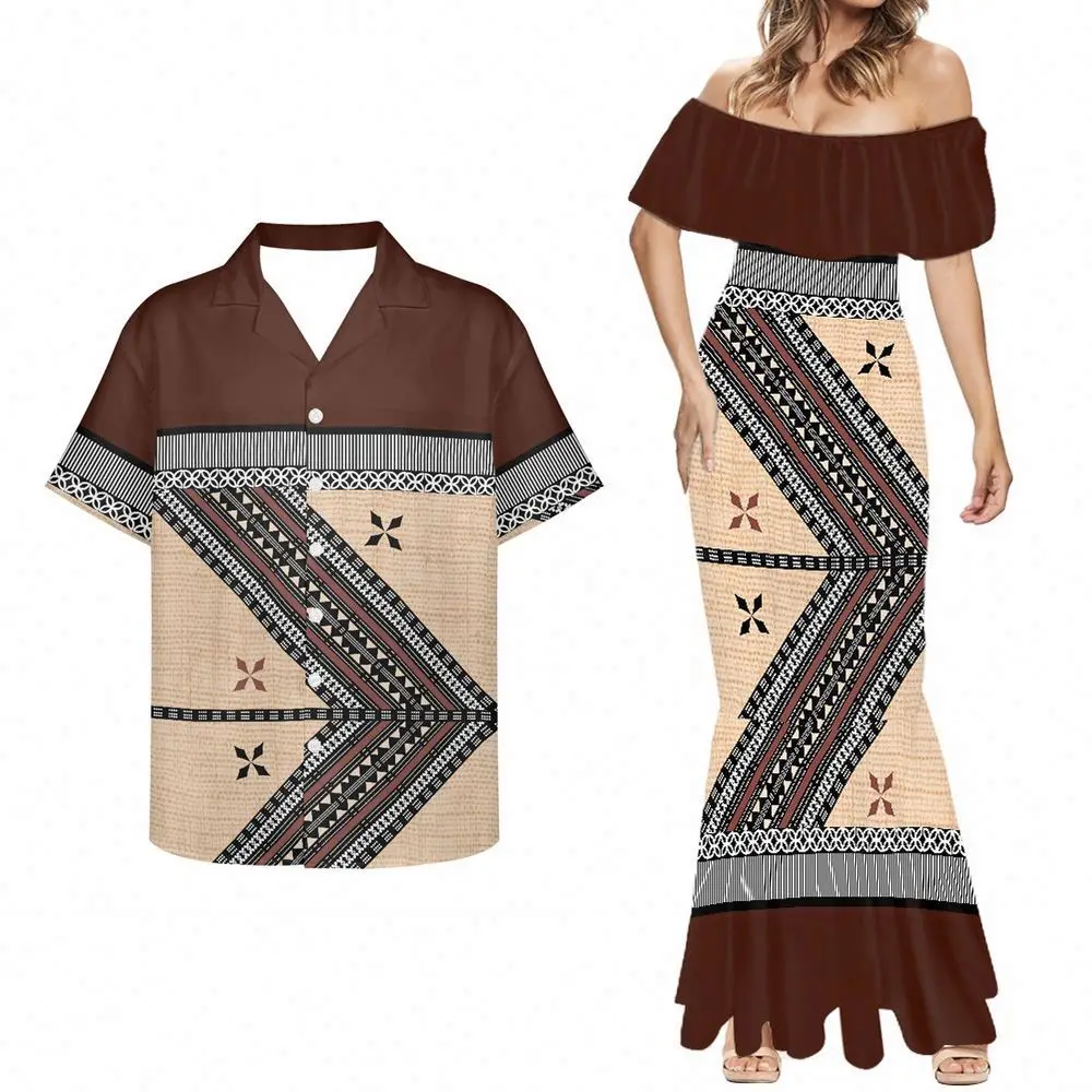 Polynesian Tribal Clothing Samoan Retro Brown Fiji Masi Tapa Flower ...