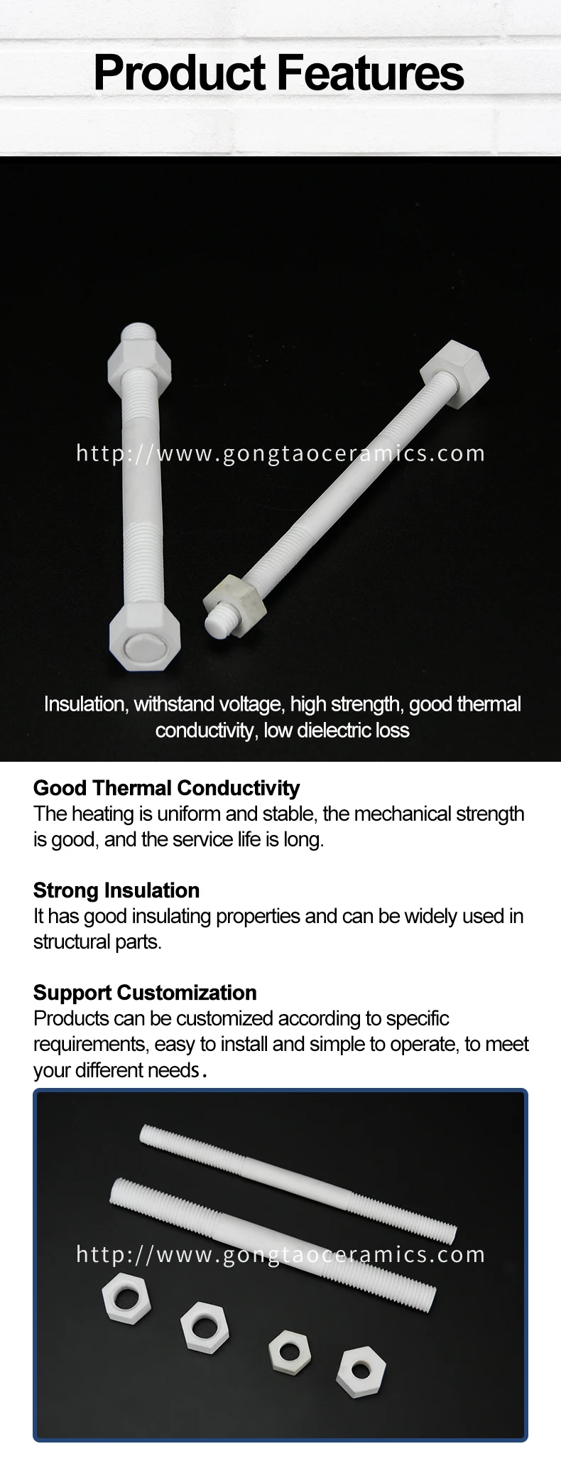 Custom Made Insulated M3 M4 M5 M6 M8 Zirconia Ceramic Screw And Bolts ...