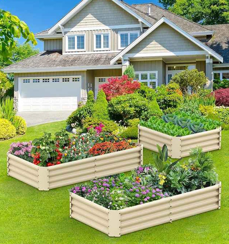 Metal Raised Garden Bed Planter Galvanized Large Size Rectangle Planter ...