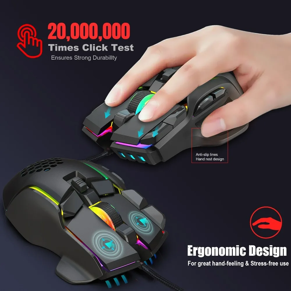 TMICE GM700 - 12800DPI RGB Gaming Mouse for Professional Gamers