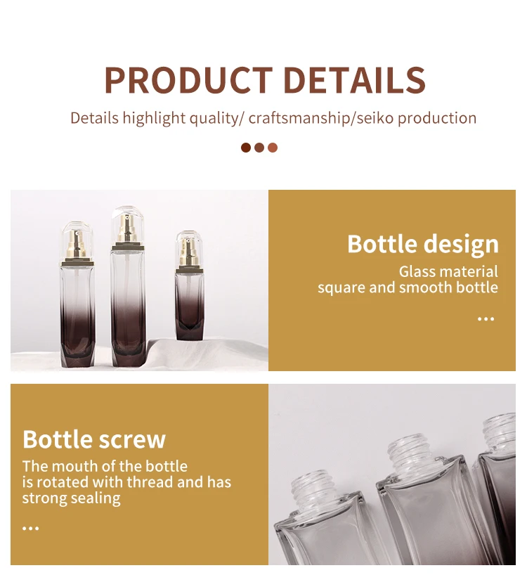 Luxury Cosmetic Skincare Glass Bottle Set 50g 40ml 100ml 120ml Containers Serum Lotion Pump ...