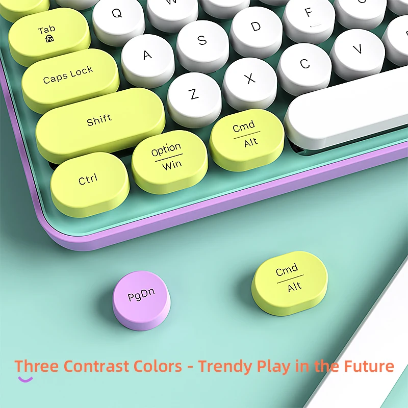 Mini Cute Wireless Keyboard And Mouse Combo Retro Round Keycap Typewriter Colorful Keyboard With