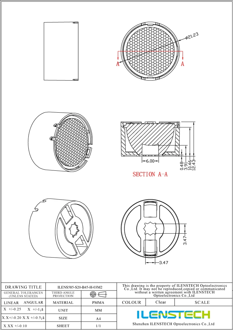Ilenstech Spotlight Led Lens 20mm Diameter 45 Degree Pmma Led Optical ...