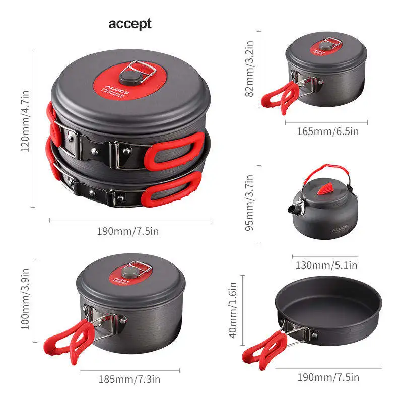 Alocs Camping Gear Compact Cooking Pots And Pans Mess Kit Lightweight ...