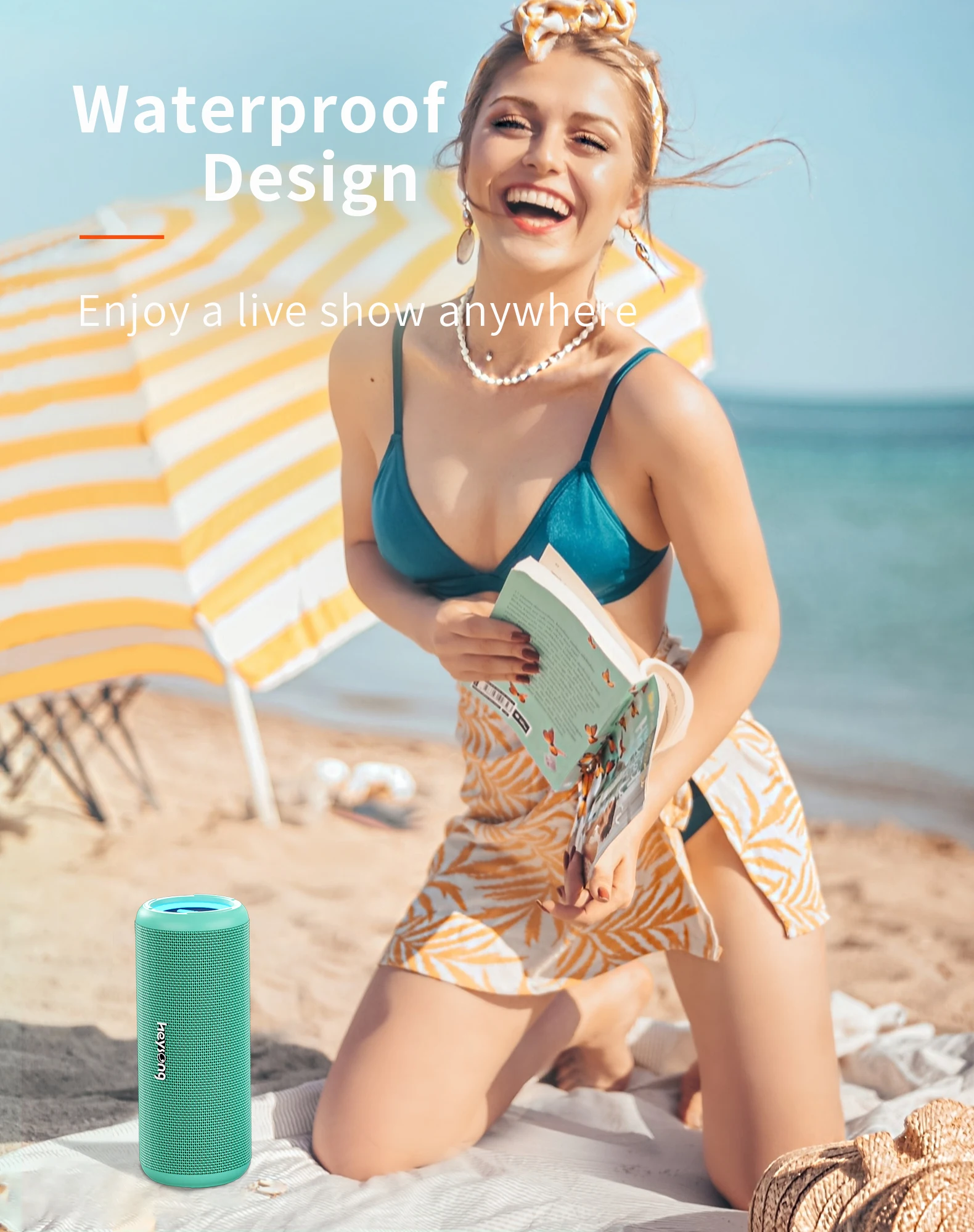 Heysong Outdoor Portable Wireless Speaker Colorful Led Light Waterproof