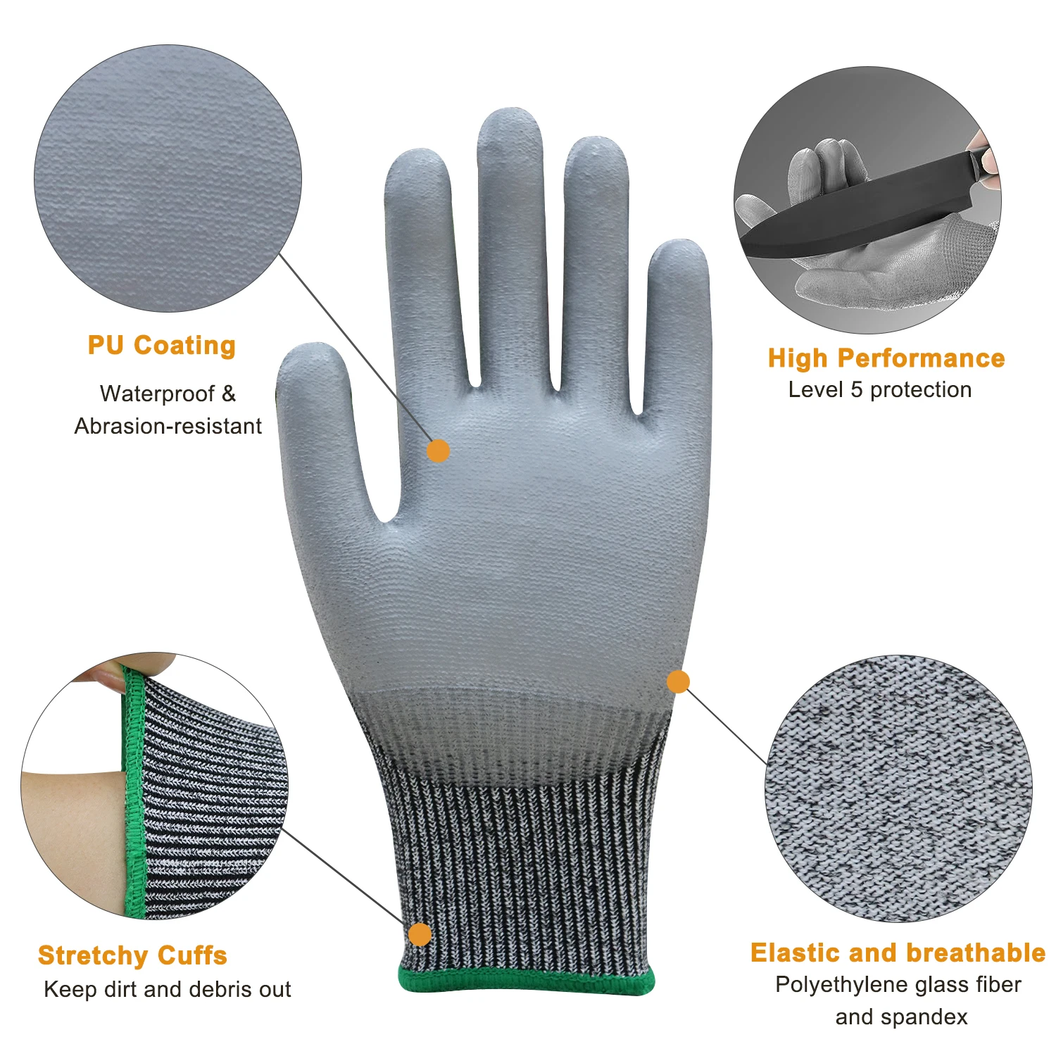 Ce En388 Hppe Level 5 Dealing Glass Anti Cut Pu Gloves Safety Pu Palm Anti Cut Gloves - Buy Pu ...