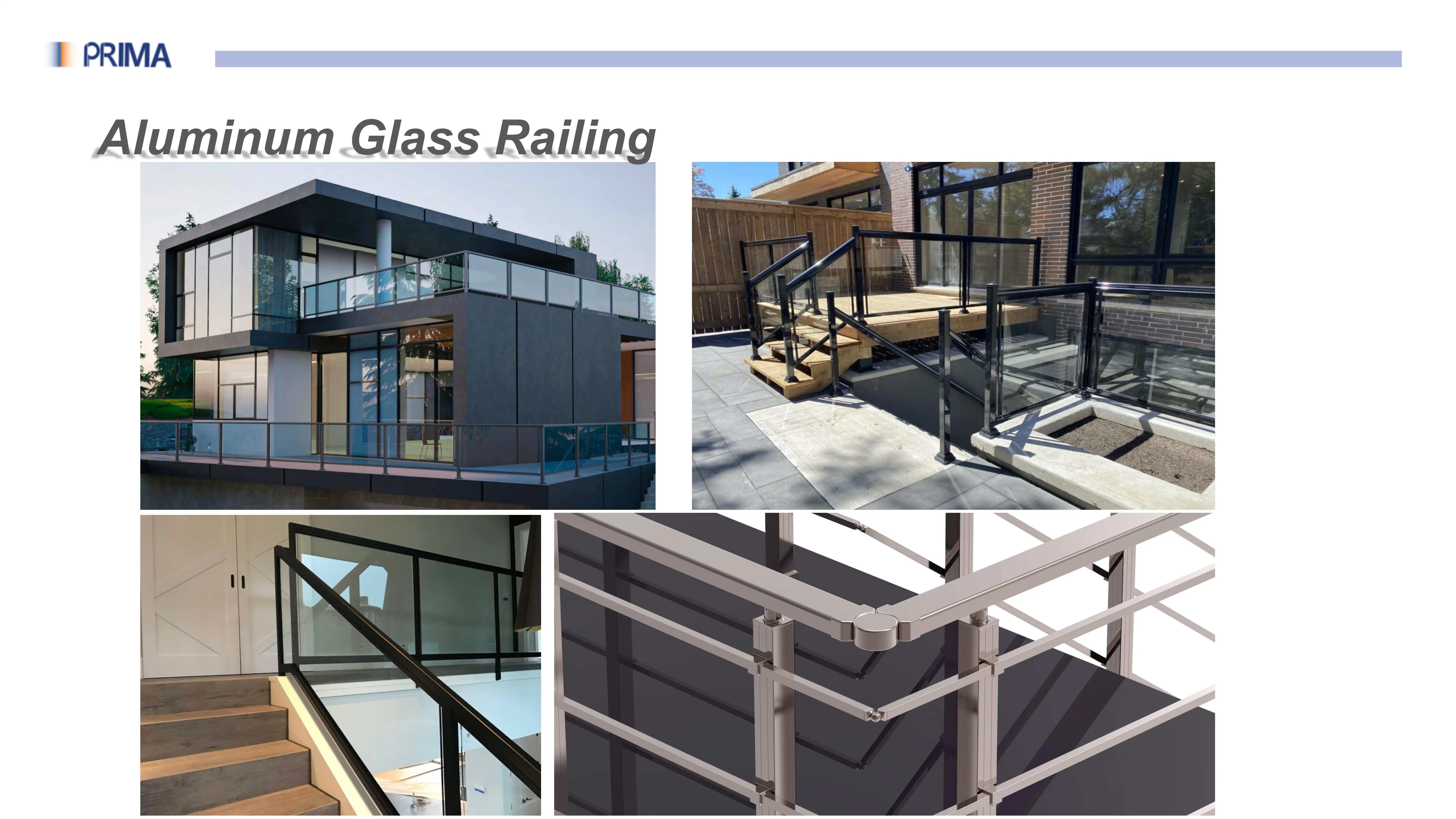 Prima Modern Aluminum Balcony Railing with 12mm Tempered Glass Clear ...