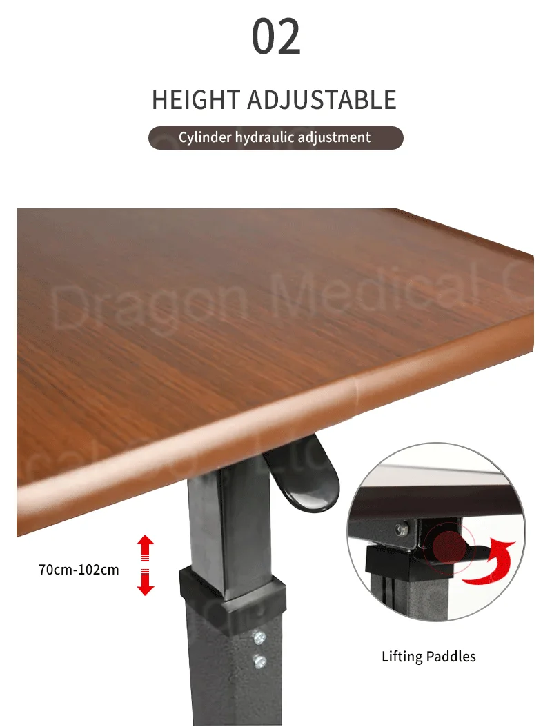 Height Adjustable Overbed Table for Hospitals - Steel & Wood ...