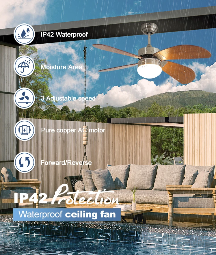 1stshine Ceiling Fan Patio Outdoor Ip42 Waterproof 4 Plywood Blades Pvc ...