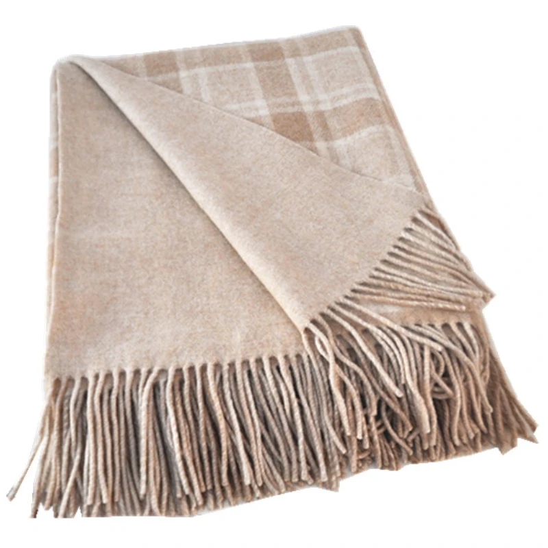 100% Camel's Hair Blanket Yarn Super Soft Two Sided Woven Plaid Dyed ...