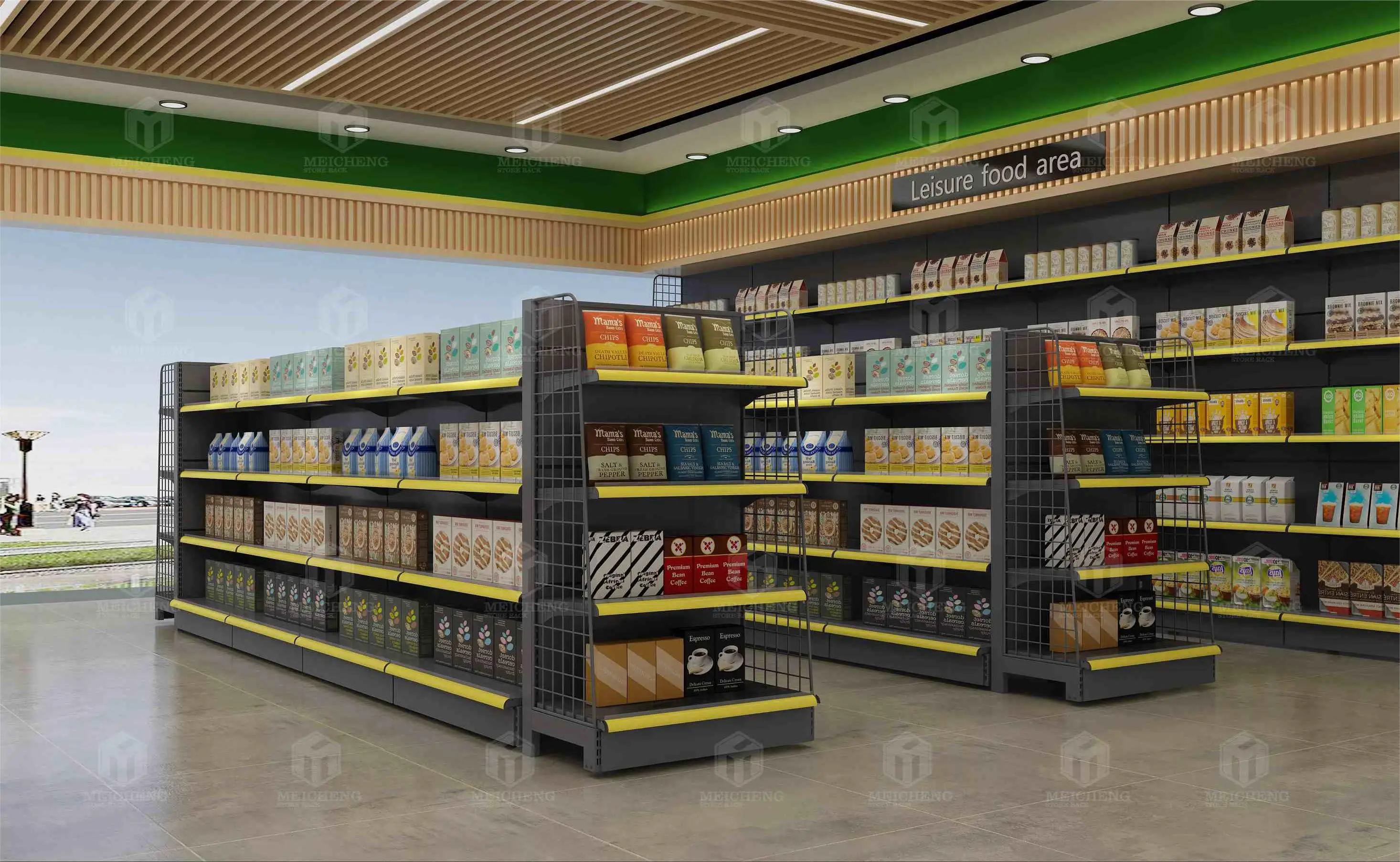 Meicheng Custom Supermarket Layout Kiosk Stands Rack Shelf Supermarket Display Stand Shelf ...